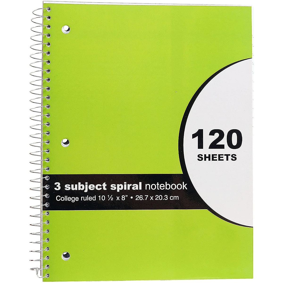 4-Pack 10½" x 8" 3 Subject Spiral Notebook, College Ruled, 120 Sheets per