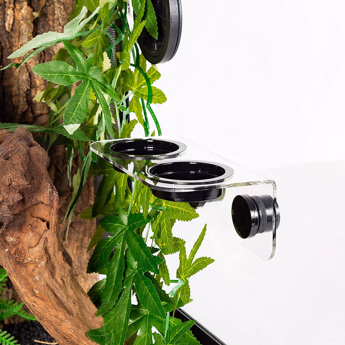 WACOOL Magnetic Reptile Ledge, Acrylic Gecko Feeding Ledge with 6PCS Cups, Reptile Food Water Feeder Dish for Geckos Iguana Chameleon Pets (White)