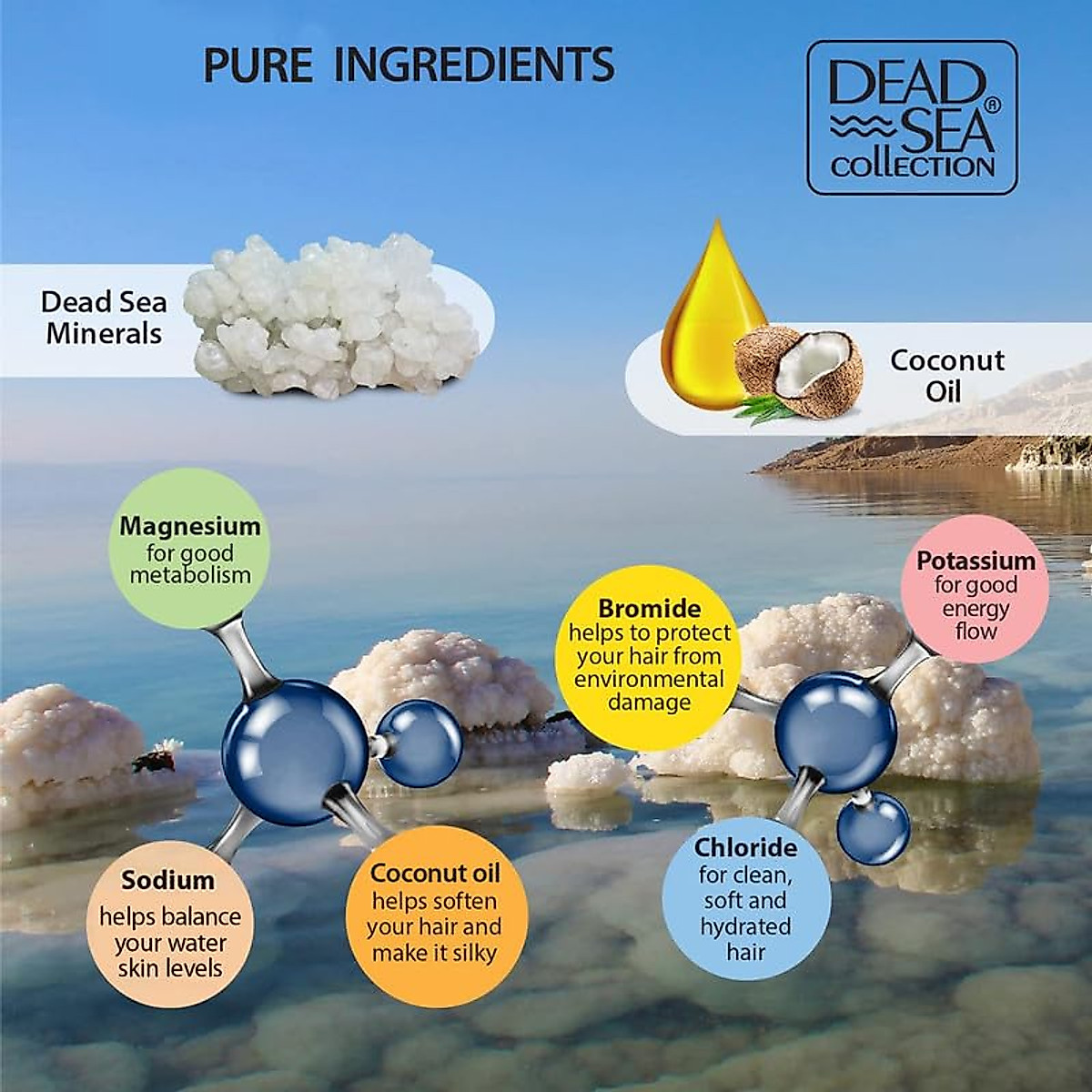 Dead Sea Collection Shampoo and Conditioner Set with Coconut Oil – Hydrating Softening Hair Products with Dead Sea Minerals for All Hair Types – Set of 2 Bottles (33.8 & 30.6 Fl. Oz.)