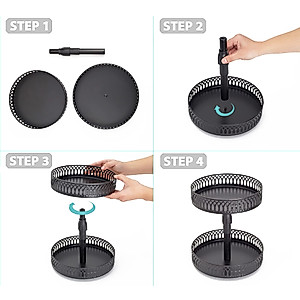 Y&M 2 Tier Lazy Susan Turntable, Height Adjustable Spice Organizer, 9.5” & 10” Round Metal Rotating Spice Rack, Spice Jars Storage Holder for Snack Pantry Cabinet Bathroom Countertop Kitchen - Black