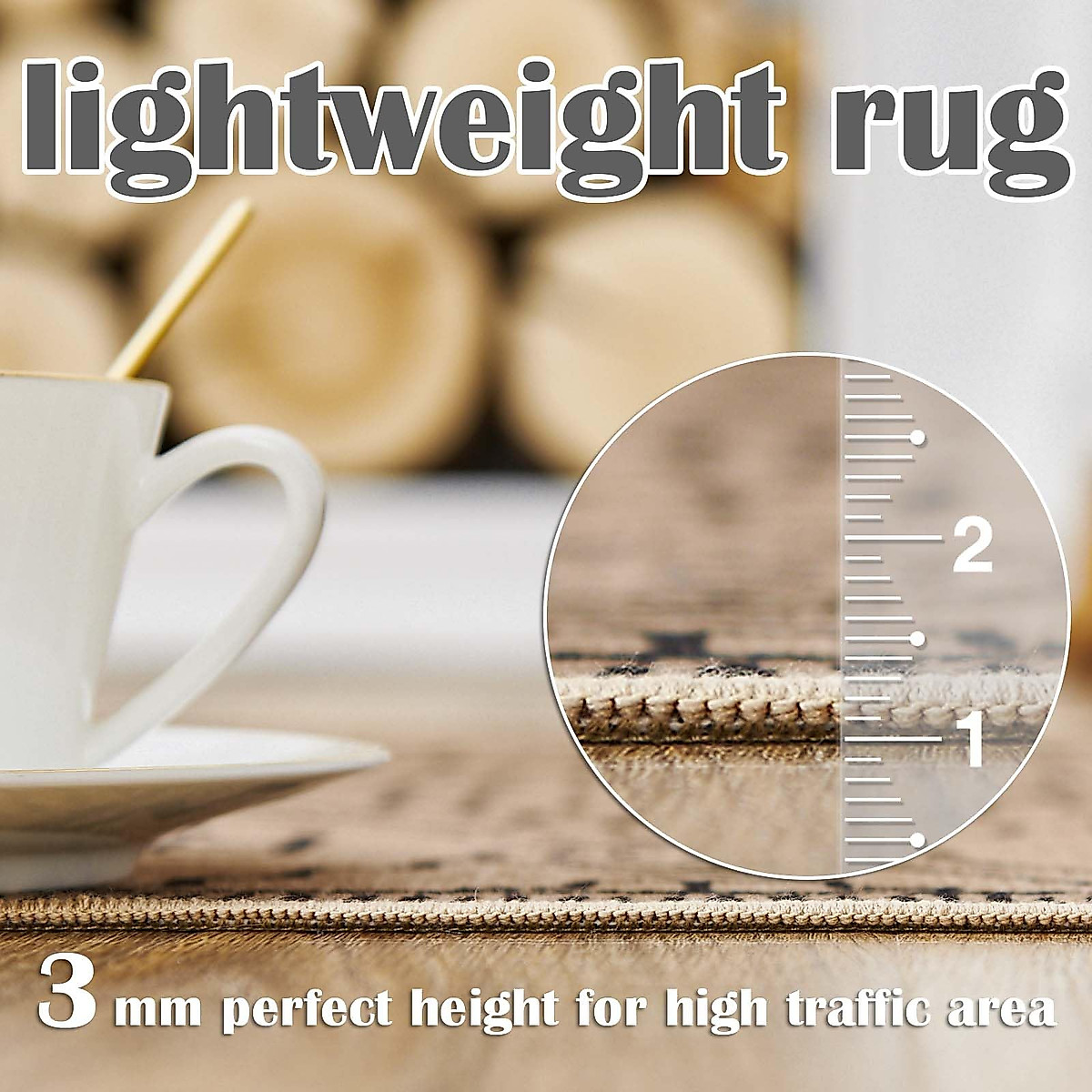 jinchan Area Rug 4x6 Entryway Recycled Boho Chic Jute Rug Indoor Outdoor Floor Cover Print Geometric Black Accent Carpet for Living Room Bedroom Dining Room Patio Garden