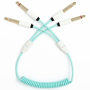 MyVolts Candycord audio cable, 2 x straight large jack to 2 x straight large jack, curly 40cm to 50cm, Mint Green colour
