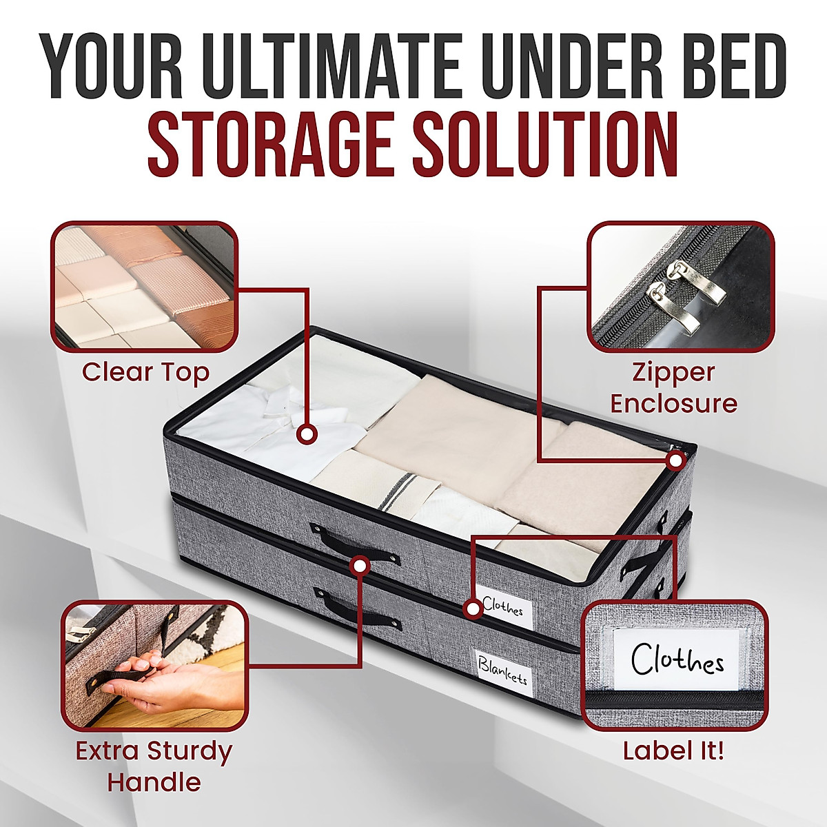 SHIZZO Adjustable Underbed Storage Solution Organizer Bin 30x24.5x5.3 inches Set of 2 - 20 Adjustable Dividers - Use as Shoe Storage or Under Bed Drawers - For Shoes, Clothes, Boots, Toys - Up to 12 Shoes Each organizer - For Closet, Under Bed, Shoe Rack,