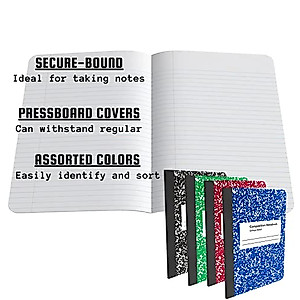 1InTheOffice Composition Notebooks College Ruled, Composition Book, College Ruled Composition Notebook, Assorted Colors 9.75 x 7.5, 4 Pack