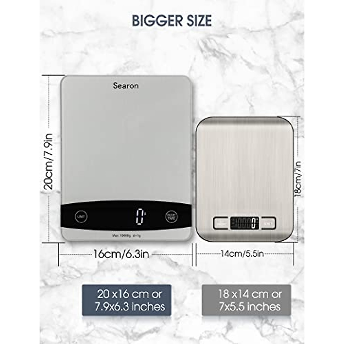 Searon Food Kitchen Scale Digital - Ounces and Grams Ml Lb,10Kg/22Lb Capacity for Weight Loss, Baking, Cooking, Keto and Meal Prep, Tempered Glass Panel - 7.9 X 6.3 X 0.6 Inches