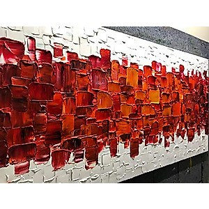 AMEI Art Paintings,24X48 Inch 3D Hand-Painted On Canvas Modern Framed Red Art Textured Abstract Oil Paintings Contemporary Artwork Art Wood Inside Framed Ready to Hang for Living Room Office