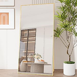 LFT HUIMEI2Y 71" x 32" Full Length Mirror with Stand, Large Floor Length Mirror, Full Body Tempered Mirror with Aluminum Alloy Frame for Living Room, Bedroom, Gym, Hanging or Leaning, Gold