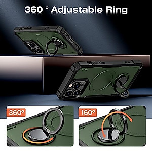 Ruky for iPhone 14 Pro Max Magnetic Case with Built-in Magnets, [360° Rotatable Ring Holder] [Support Car Mount] [Military Drop Protection] Shockproof Case for iPhone 14 Pro Max 6.7", Green