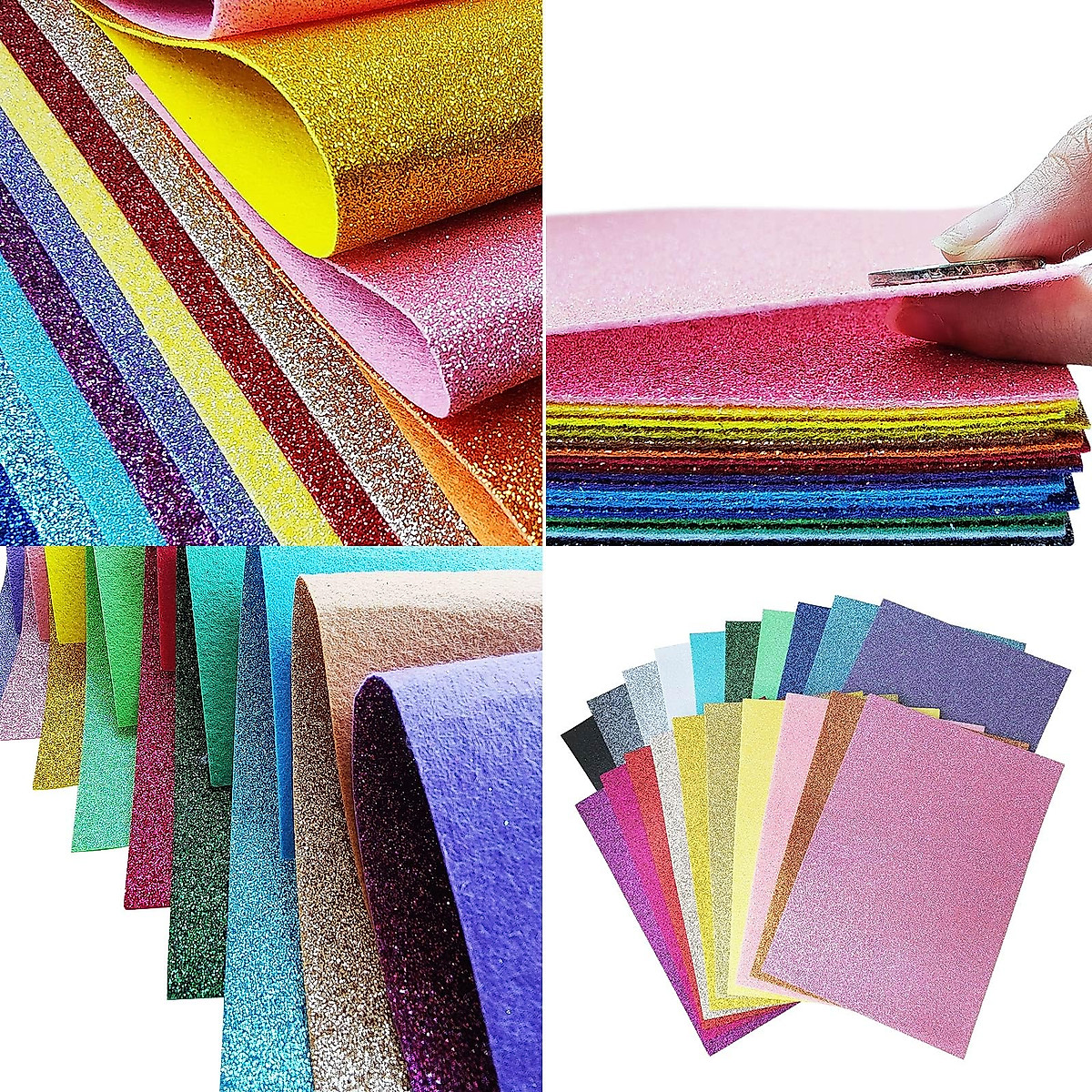 Glitter Felt, Glitter Sheets, 8 x12 inches Felt Glitter for Craft, 20pcs Pack Glitter Felt Fabric Square for for Party Project