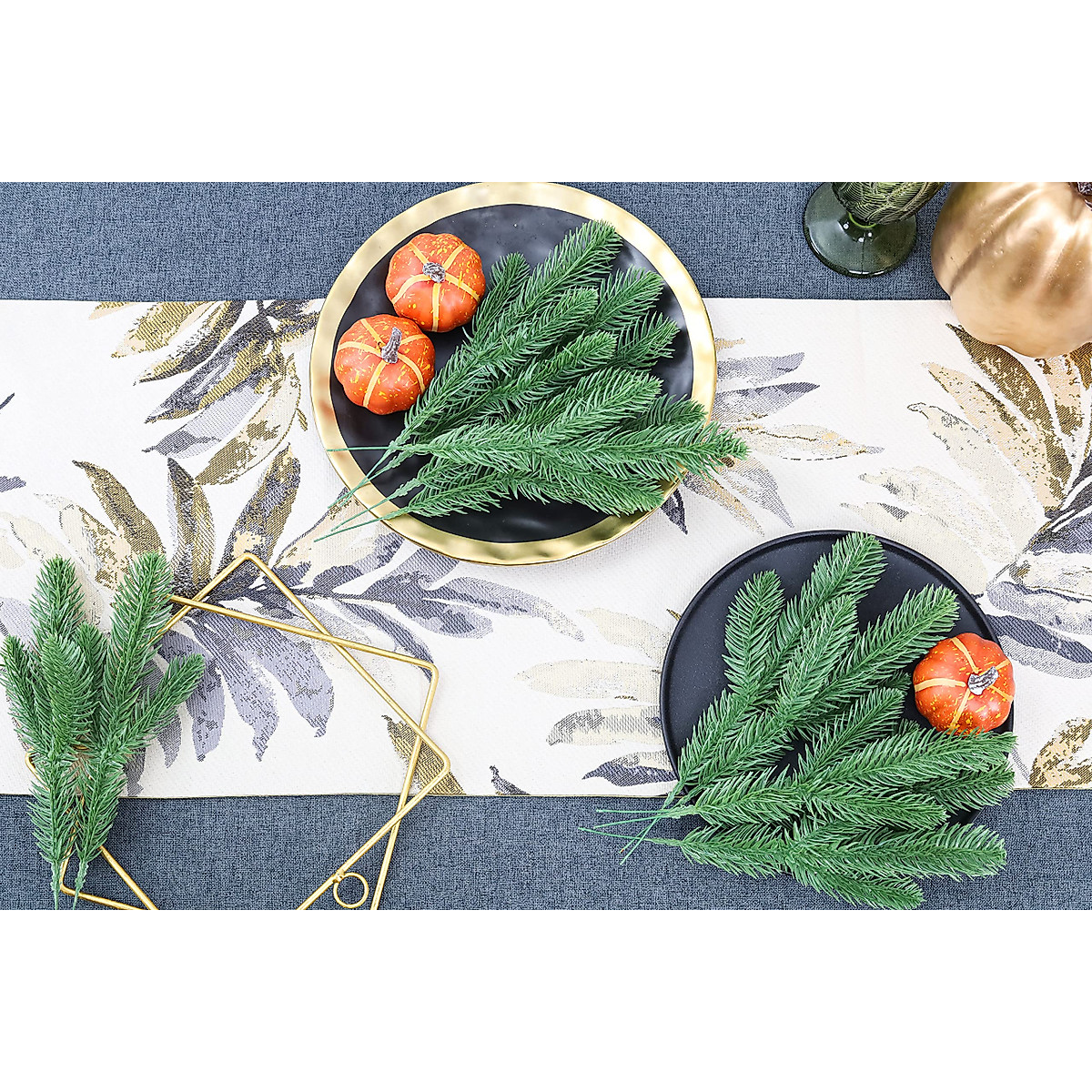 Meiliy 35pcs Artificial Greenery Xmas Pine Picks Pine Leaves Pine Twigs for Crafts Indoor and Outdoor Christmas Holiday Home Garden Decor