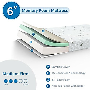 Airdown Full Size Mattress, 6 Inch Memory Foam Mattress Full for Kids Bed Daybed Individual Bunk, Medium Firm Green Tea Gel Mattress in a Box