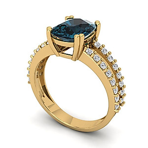 Clara Pucci 3.50 ct Cushion Cut Solitaire Genuine Natural London Blue Topaz Engagement Promise Anniversary Bridal Ring 18K Yellow Gold 7