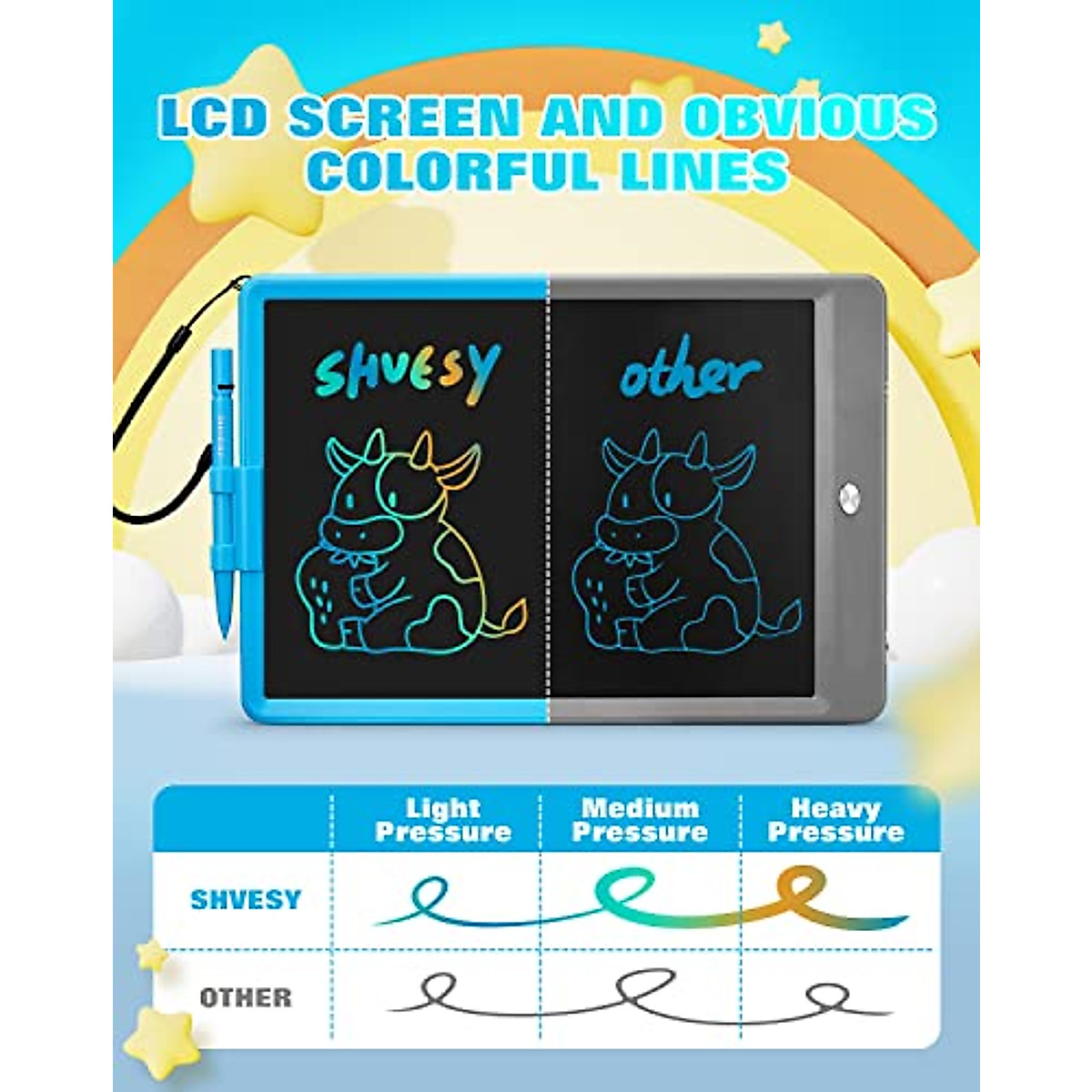 SHUESY LCD Writing Tablet for Kids – 8.5 inch Colorful Graffiti Drawing Board for Toddlers – Magic Scribble Doodle Board – Touch Screen LCD Drawing Tablet – Doodle Pad for Toddler 1-3 4-8 (Blue)