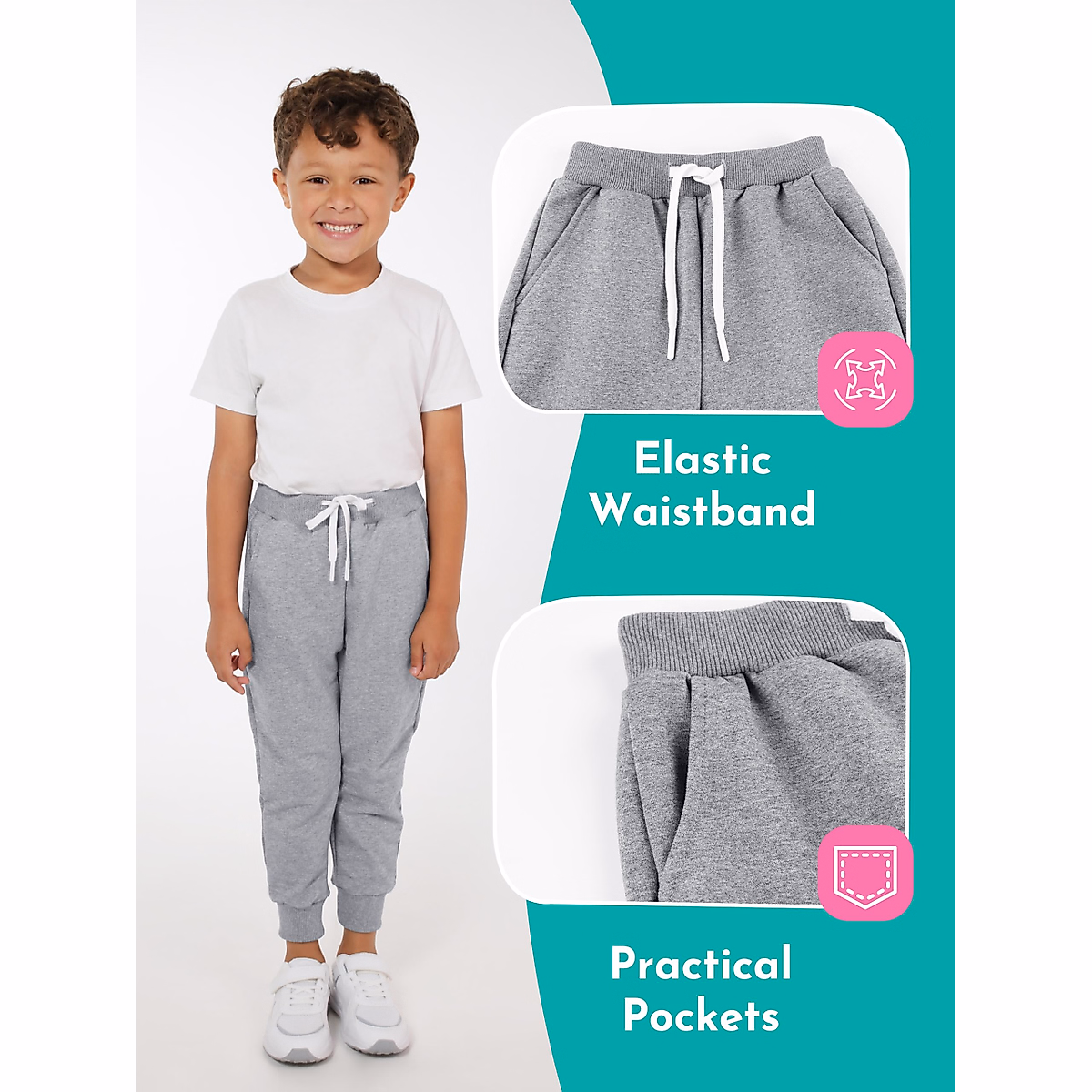 Resinta 3 Pack Toddler Boy Sweatpants Active Jogger Pants Casual Pull-On Pants Sweat Pants with Pocket Drawstring