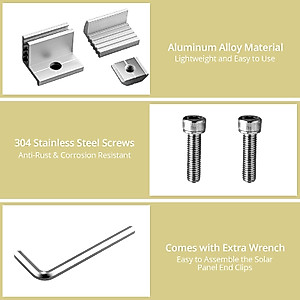 Anbte 10PCS Solar Panel End Clamp 30-45mm Adjustable, Aluminum Z Brackets for Solar Panels Include 10 Screws M8, Solar Panel Mounting Bracket for Solar Panel PV Mounting System, Silver