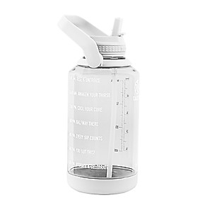 Takeya 64 oz Motivational Water Bottle with Straw Lid with Time Marker, Half Gallon, Premium Quality BPA Free Tritan Plastic, Cloud White