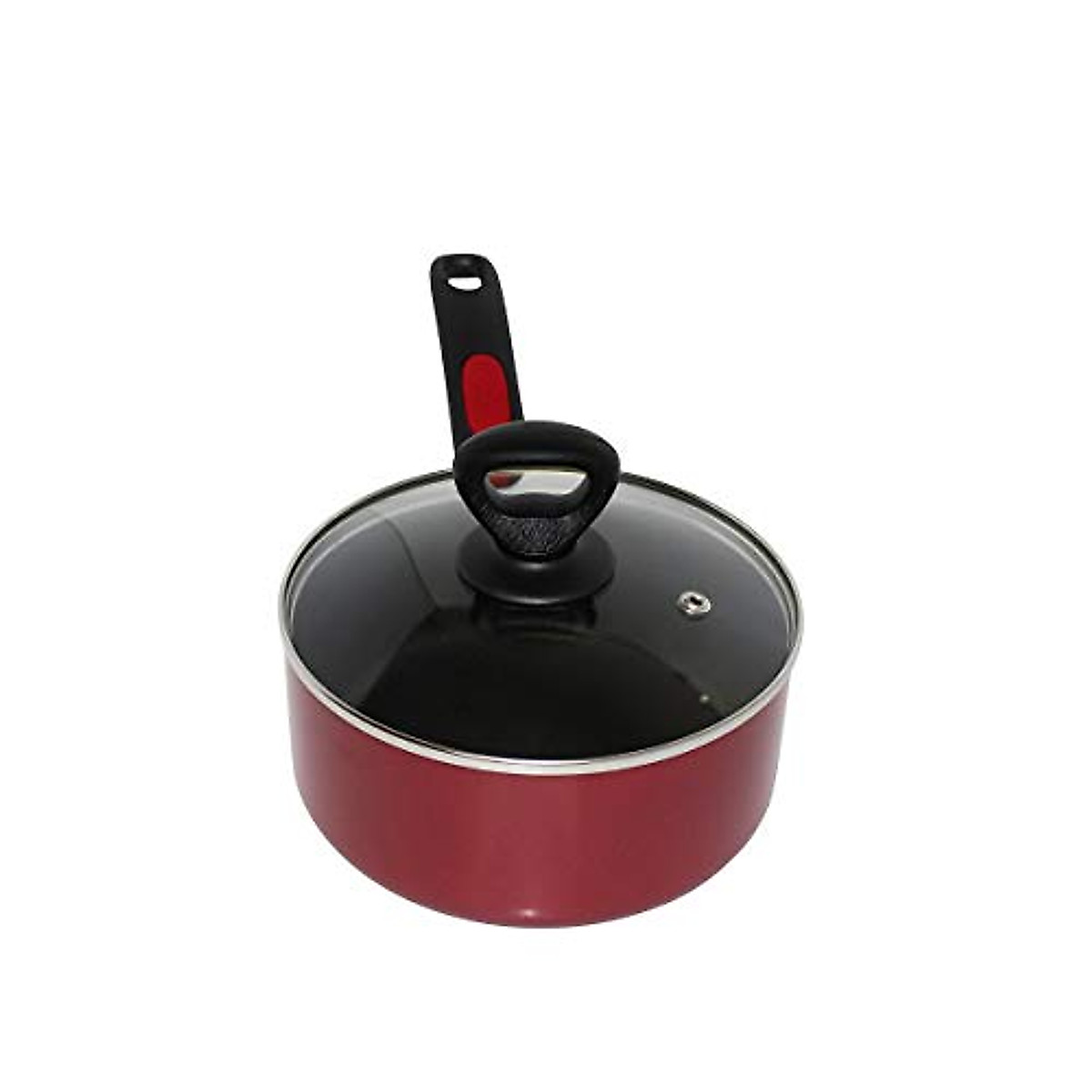Mirro A79624 Get A Grip Aluminum Nonstick Saucepan with Glass Lid Cookware, 3-Quart, Red