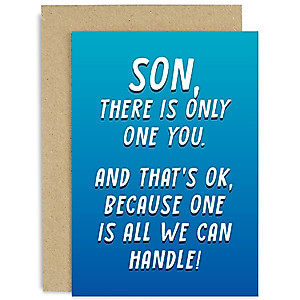 Old English Co. Funny Birthday Card for Son - 'There Is Only One Of You' Humorous Birthday Card for Son from Mum, Dad, Parents - Cheeky Fun Birthday Card for Him | Blank Inside with Envelope