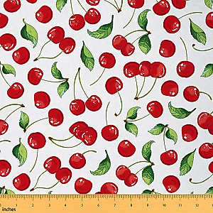 Cherry Fabric by The Yard,Cherry Design Fresh Berry Fruit Upholstery Fabric,Summer Garden Indoor Outdoor Fabric,Cabin Lodge Cherries with Leaves DIY Waterproof Fabric,1 Yard,Red Greem