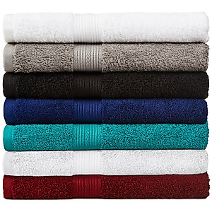 Amazon Basics 6-Piece Fade Resistant Bath towel, Hand and Washcloth Set -Cotton, White, 14.25" L x 10.85" W