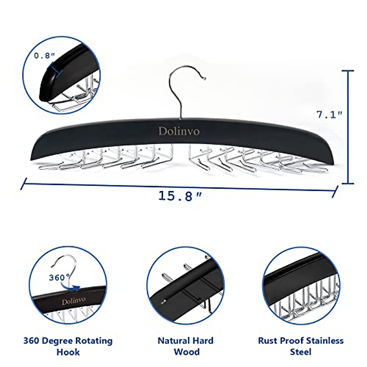 Tank Tops Hanger with 24 Large Capacity, Bra Space Saving Hangers Heavy Duty Wooden with 360°Rotating Hooks, Closet Organizer for Tank Tops, Camisole, Bathing Suits, Bras, Scarfs etc, Black