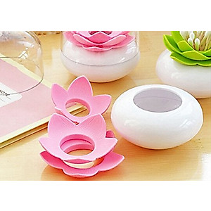 MaxS Lotus Cotton Swab Holder Small Toothpicks Q-Tips Storage Organizer Canister Jar for Swabs Cosmetic Pads - Green