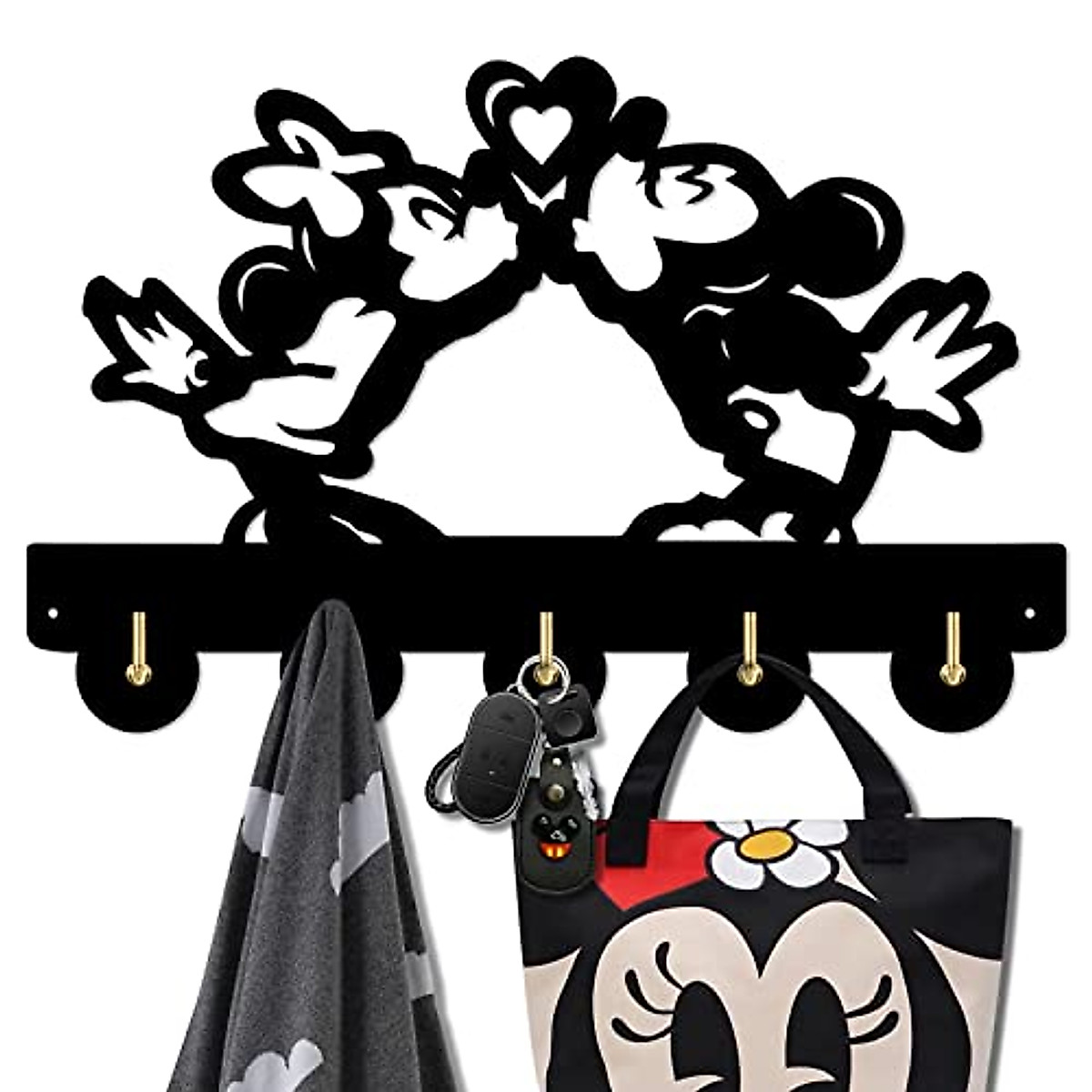 Mickey and Minnie's Love Theme Wall Decor Hooks Customize Household Door Decor Hooks Multi-Function Wall Coat Bags Clothes Hook Keys Holder