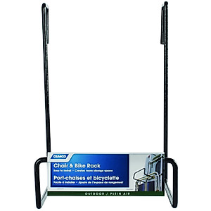 Camco - 21029 Heavy Duty Chair Rack- Hook on RV Ladder to Support Folding Chairs, Picnic Chairs, and Beach Chairs During Travel- Black (51490)