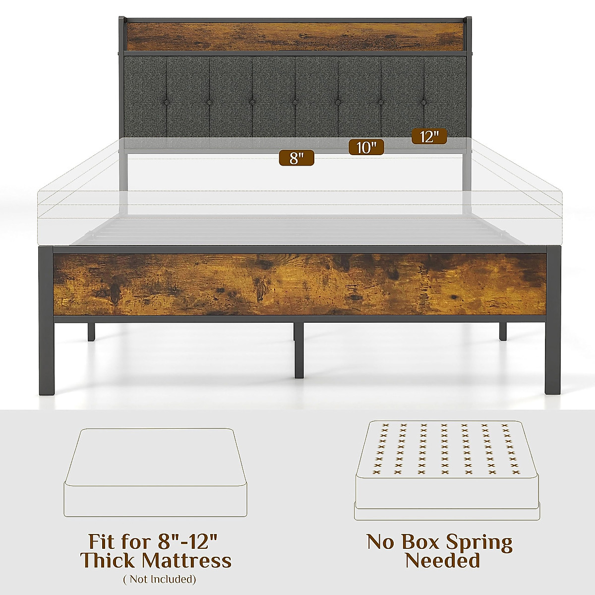 DALISK Queen Size Platform Bed Frame with Upholstered Headboard & USB Ports for Charging- No Box Spring, Strong & Noise Free Support - Easy Assembly