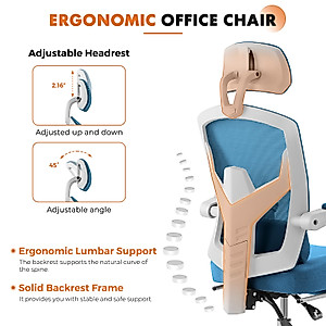 Sweetcrispy Office Computer Desk Chair, Ergonomic High-Back Mesh Rolling Work Swivel Chairs with Wheels, Comfortable Lumbar Support, Comfy Arms for Home, Bedroom, Study, Student, Blue