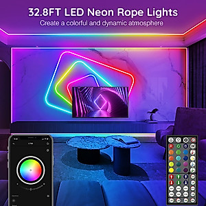 Led Neon Rope Lights 32.8Ft,Control with App/Remote,Flexible Led Rope Lights,Multiple Modes,IP65 Outdoor RGB Neon Lights Waterproof,Music Sync Gaming Led Neon Strip Lights for Bedroom Indoor Led Light