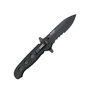 CRKT M21-14SFG EDC Folding Pocket Knife: Special Forces Everyday Carry, Black Serrated Edge Blade, Veff Serrations, Automated Liner Safety, Dual Hilt, G10 Handle, Reversible Pocket Clip