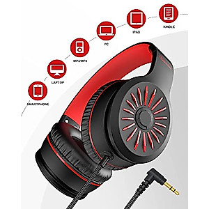 ELECDER i45 On-Ear Headphones with Microphone - Foldable Stereo Bass Headphones with No-Tangle 1.5M Cord, 3.5MM Jack, Portable Wired Headphones for School/Kids/Teens/Smartphones/Travel/Tablet - Red