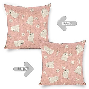 Ghost Pumpkin Halloween Throw Pillow Covers 18×18 Pillowcases Set of 1 Autumn Pattern Linen Decorative Square Pillow Case Cushion Covers Standard Size for Sofa Couch Outdoor Bed Pillow Protectors