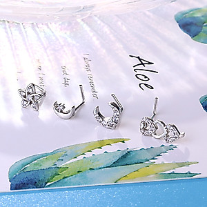 DOLOTTA 12PCS 20G Surgical Steel Nose Rings Studs for Women Men CZ Moon Star Butterfly Nose Rings L Shaped Opal Snowflake Flower Nose Studs Silver