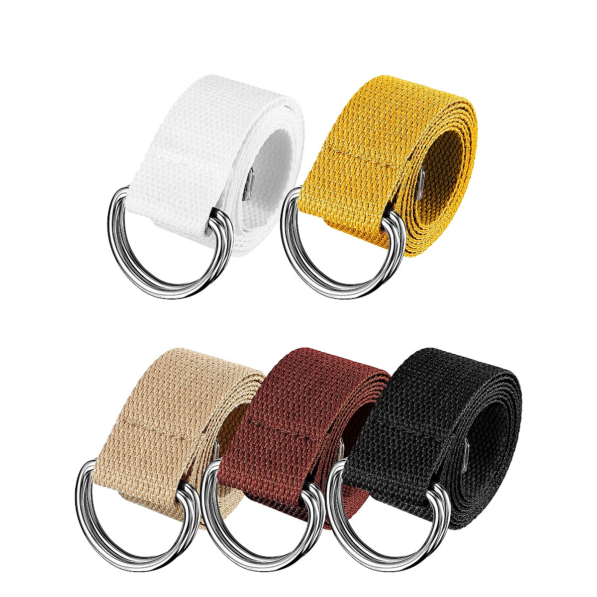 Geyoga 5 Pieces Canvas Belts D Ring Web Belt for Men Women, Fabric Belt with Double Buckle for Pants Skirts Shirts Christmas Favor