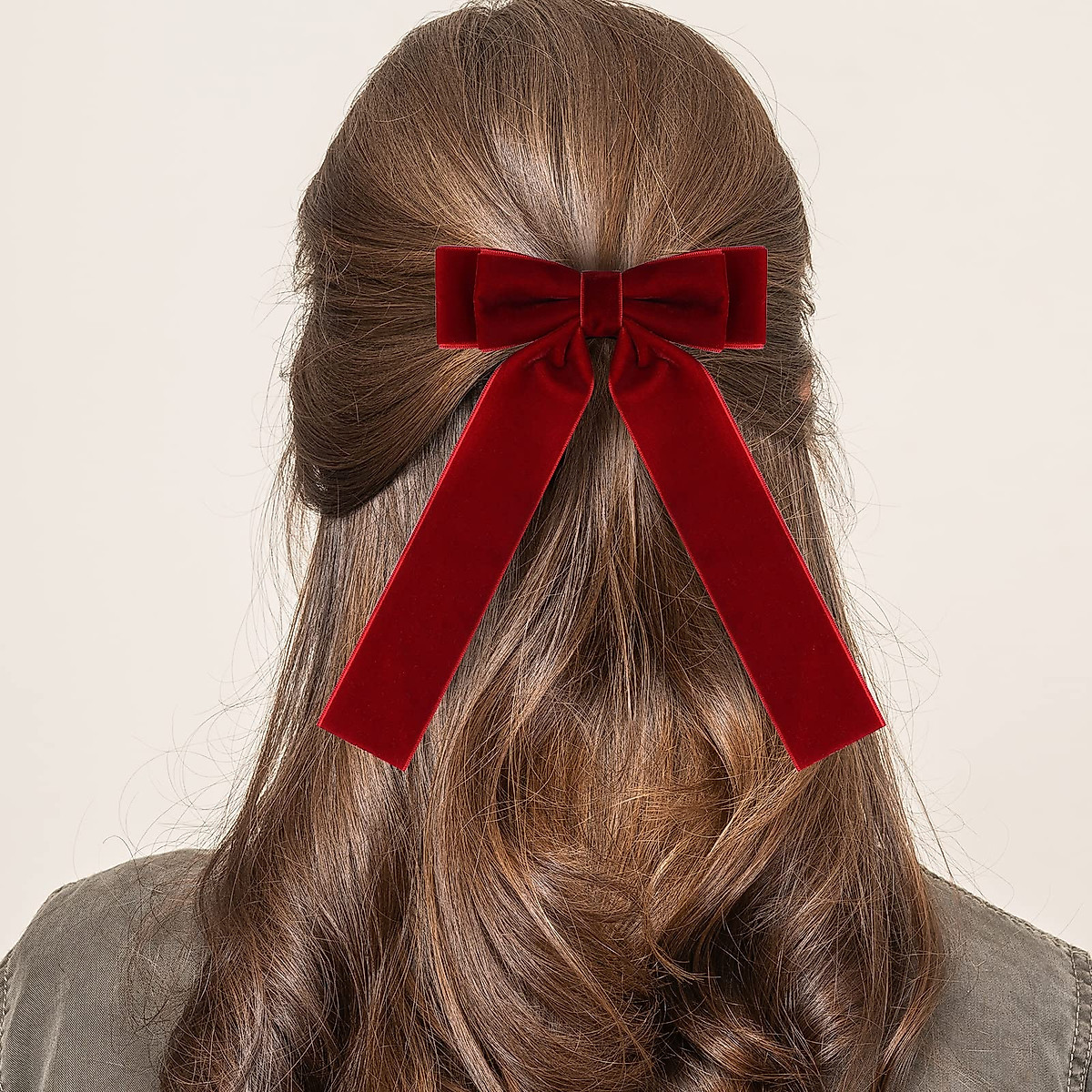 2PCS Handmade Velvet Bow Hair Clips, Headbands for Women Girls, Elegant Hair Ties Hair Styling Accessories, Hair Band Set, Gifts for Mom, Yoga Outdoor Headdress Decor, Red