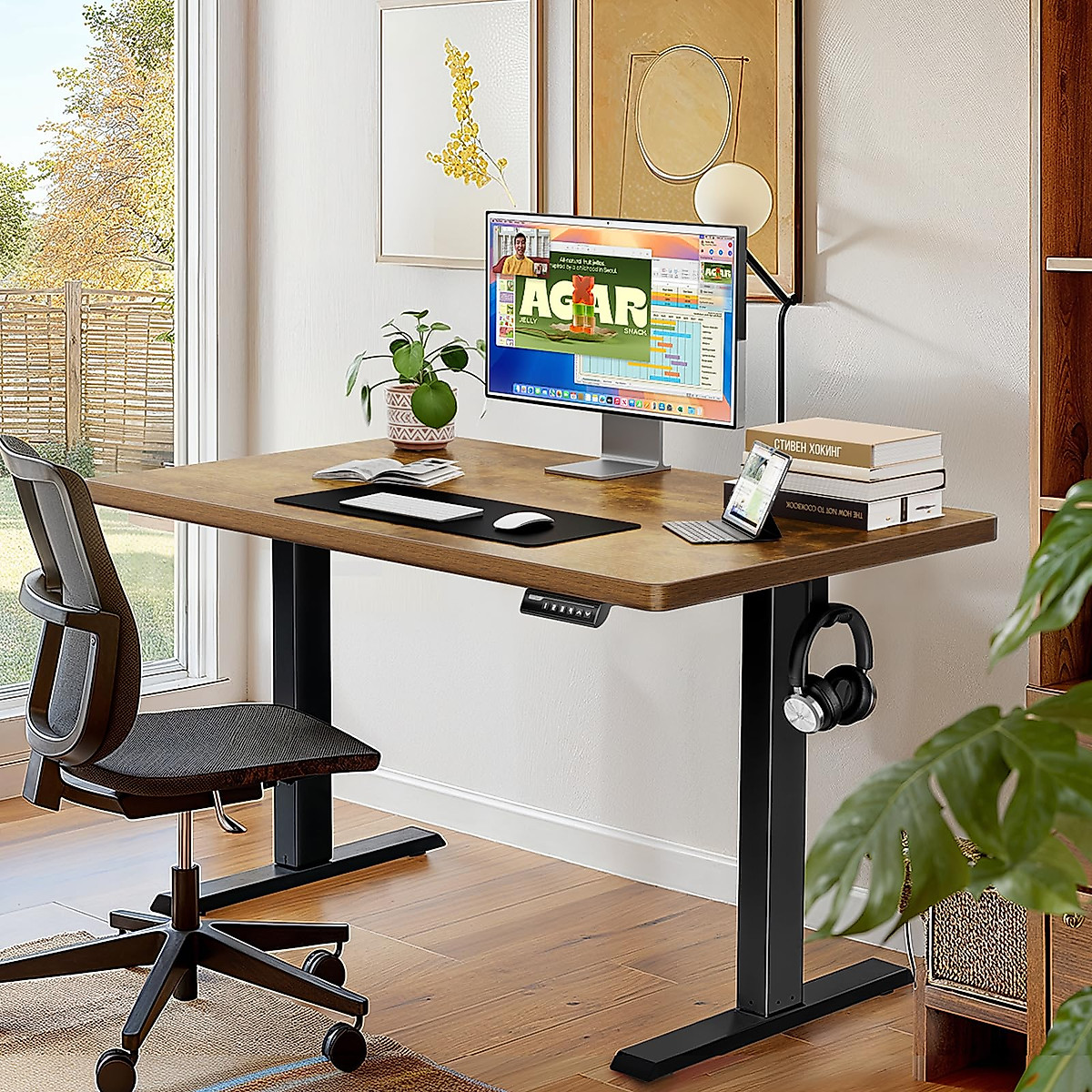 ErGear Whole Piece Standing Desk, 40x24 Inch Thick Adjustable Desk with 4 Height Memory, Electric Sit Stand Desk with Cable Management Tray, Ergonomic Desk for Home Office, Vintage Brown, EGESD72V