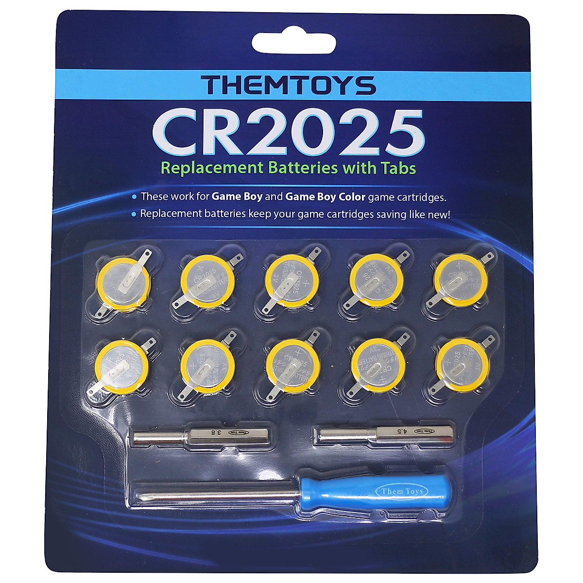 Tabbed CR2025 Batteries 10-pack, 2025 Battery Gameboy Cartridge Battery CR2025 Battery Tabs Solder, Color GBC CR2025 3v Lithium Battery, CR2025 Replacement Battery Gameboy Save Battery, Solder Tabs