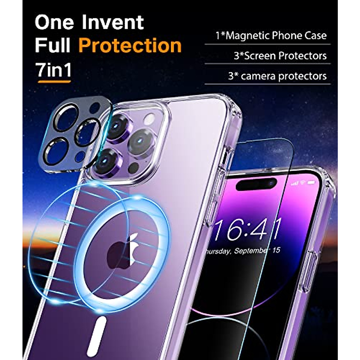 BOTOER for iPhone 14 Pro Max Phone Case,with 3 Pack Screen Protector + 3 Pack Camera Lens Protector,Ultra Thin Scratch Resistant Drop Magnetic Phone Case for iPhone 14 Pro Max 6.7 Inch