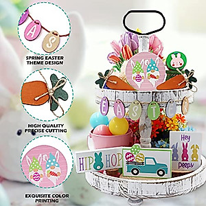 MISBEST Easter Decorations,Easter Tiered Tray Decor - Gnomes Bunny with Egg& Carrots,Hip Hop Wooden Signs -Farmhouse Rustic Tiered Tray Items - Happy Spring Decoration for Indoor Home