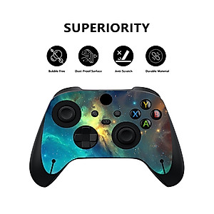 PlayVital Orange Star Universe Custom Vinyl Skins for Xbox Core Wireless Controller, Wrap Decal Cover Stickers for Xbox Series X Console Controller