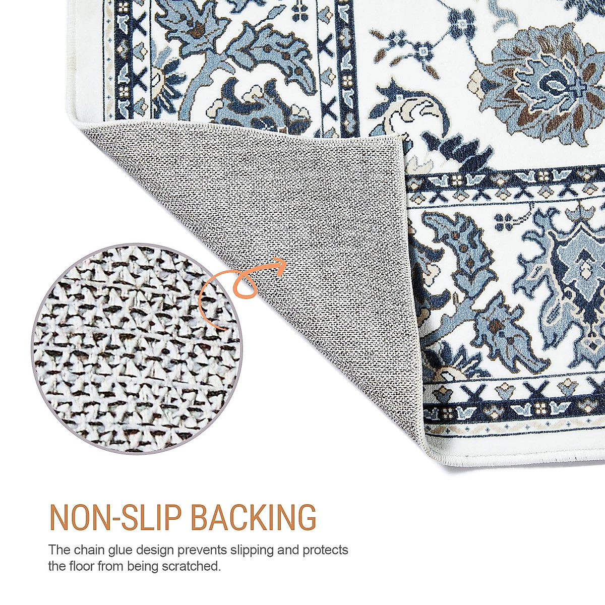 Boho Vintage Area Rug - 5x7 Large Persian Washable Living Room Rug Ultra-Thin Non-Slip Non-Shedding Print Floor Carpet for Bedroom Home