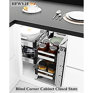 HFWYJF Blind Corner Cabinet Pull Out Organizer 15 Inch Opening,Magic Corner Base Cabinet Pull Out Left,Hidden Corner Cabinet Slide Out Shelves,2 Tier 4 Shelf Chrome Blind Corner Soft Close