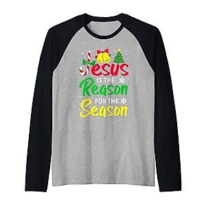 Christian Jesus The Reason Christmas Stocking Stuffer Gifts Raglan Baseball Tee