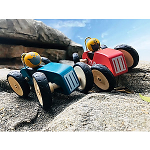 Lecelzie Toddler Wooden Toy Cars Montessori Toys for 1 2 3 4 Year Old Boys Girls Birthday Gift Party Favors for Kids Race Car Push and Pull Toys for 3-5