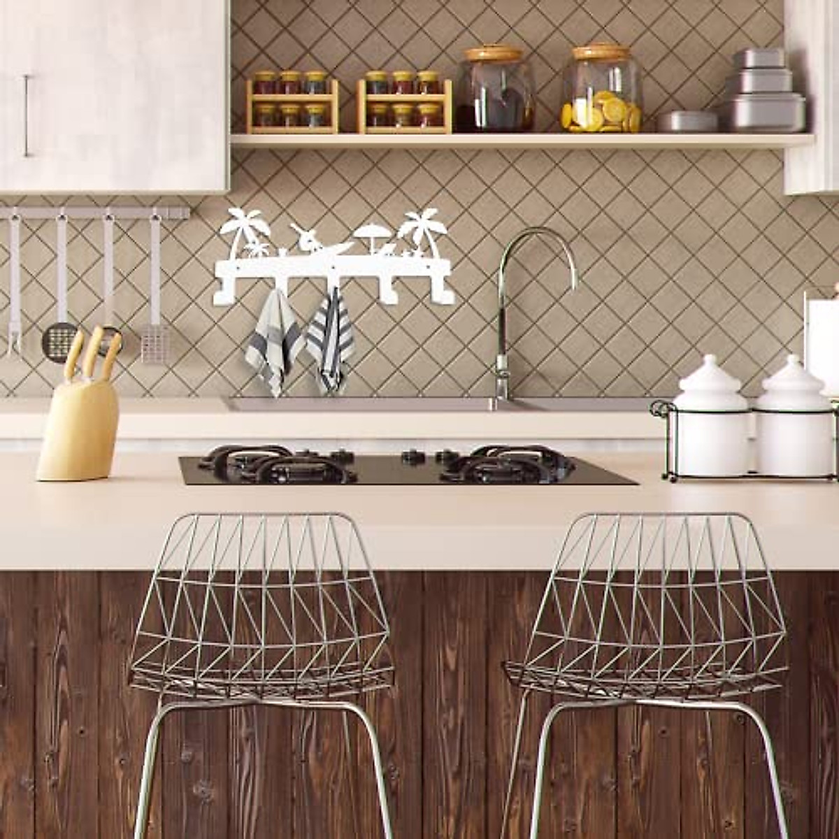 Pool Beach Towel Rack for Bathroom Wall Mount Towel Holder White Metal Towel Racks Rustproof and Waterproof Robes Coat Holder Bedroom Hanger Wall-Mounted-5 Hooks 16 Inch