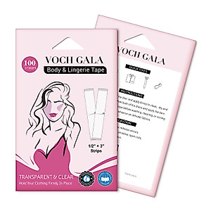 VOCH GALA 100 Strips Double Sided Tape for Fashion and Clothes, Waterproof Fashion Clothing Tape, Fabric Tape to Skin, Strong Adhesive Body Tape, Clear Transparent for All Skin Shades