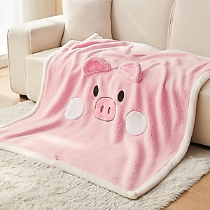 NEWCOSPLAY Sherpa Fleece Throw Blanket 3D Cartoon Kids Blanket Plush Warm for Boys Girls(Pink Pig,(50"X60"))