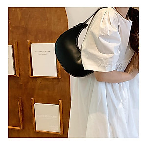 HANDAFA PU Leather Moon Bag Half Moon Hobo Bag Crescent Saddle Shoulder Purse For Women(Black)